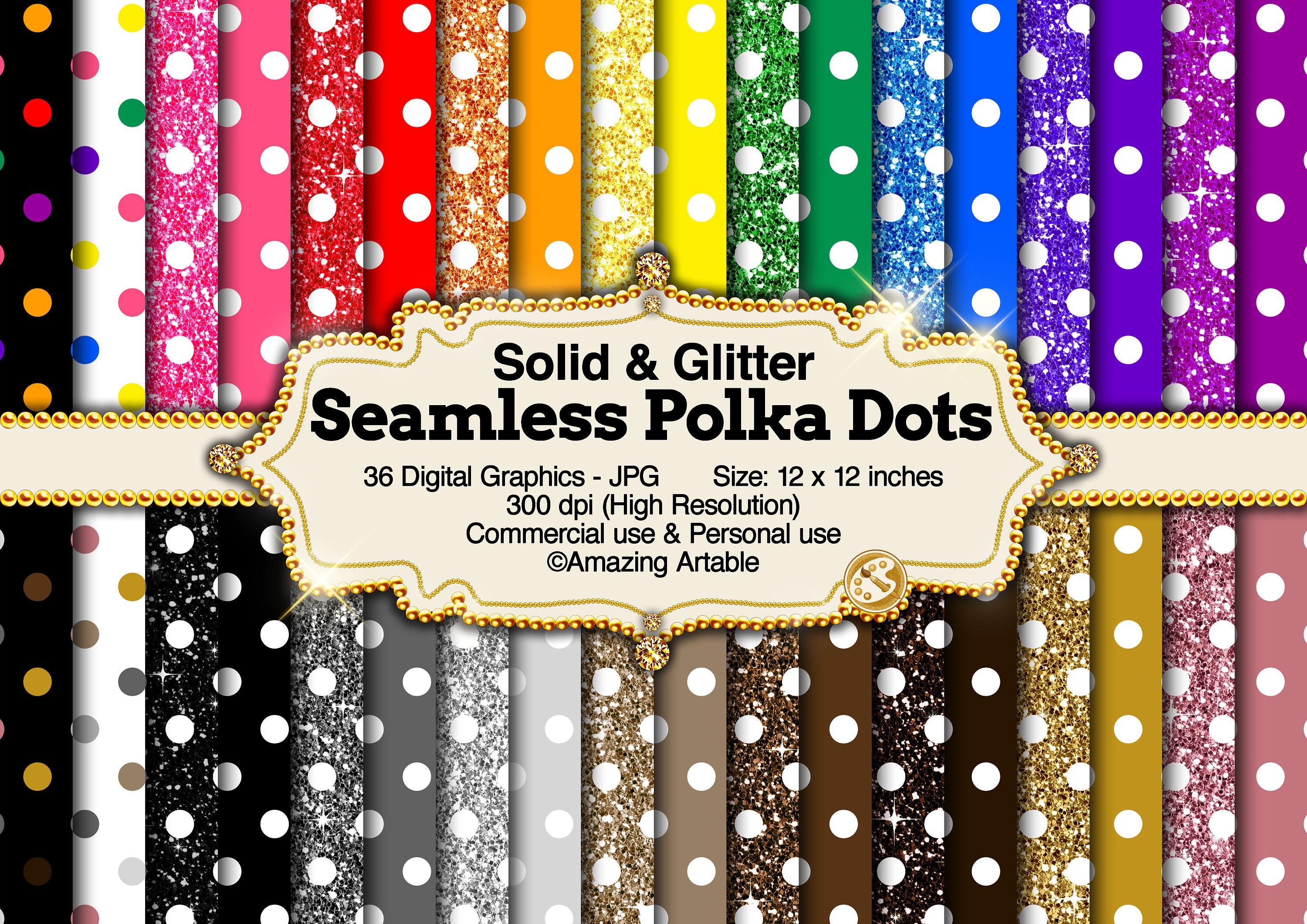 Polka Dot Seamless Digital Paper: Rainbow Dot Digital Paper Black and ...