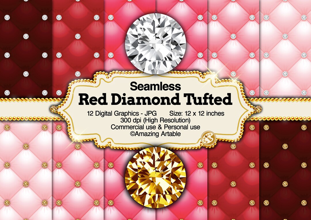 Red Diamond Tufted Digital Paper: Luxury Seamless Diamond Background ...