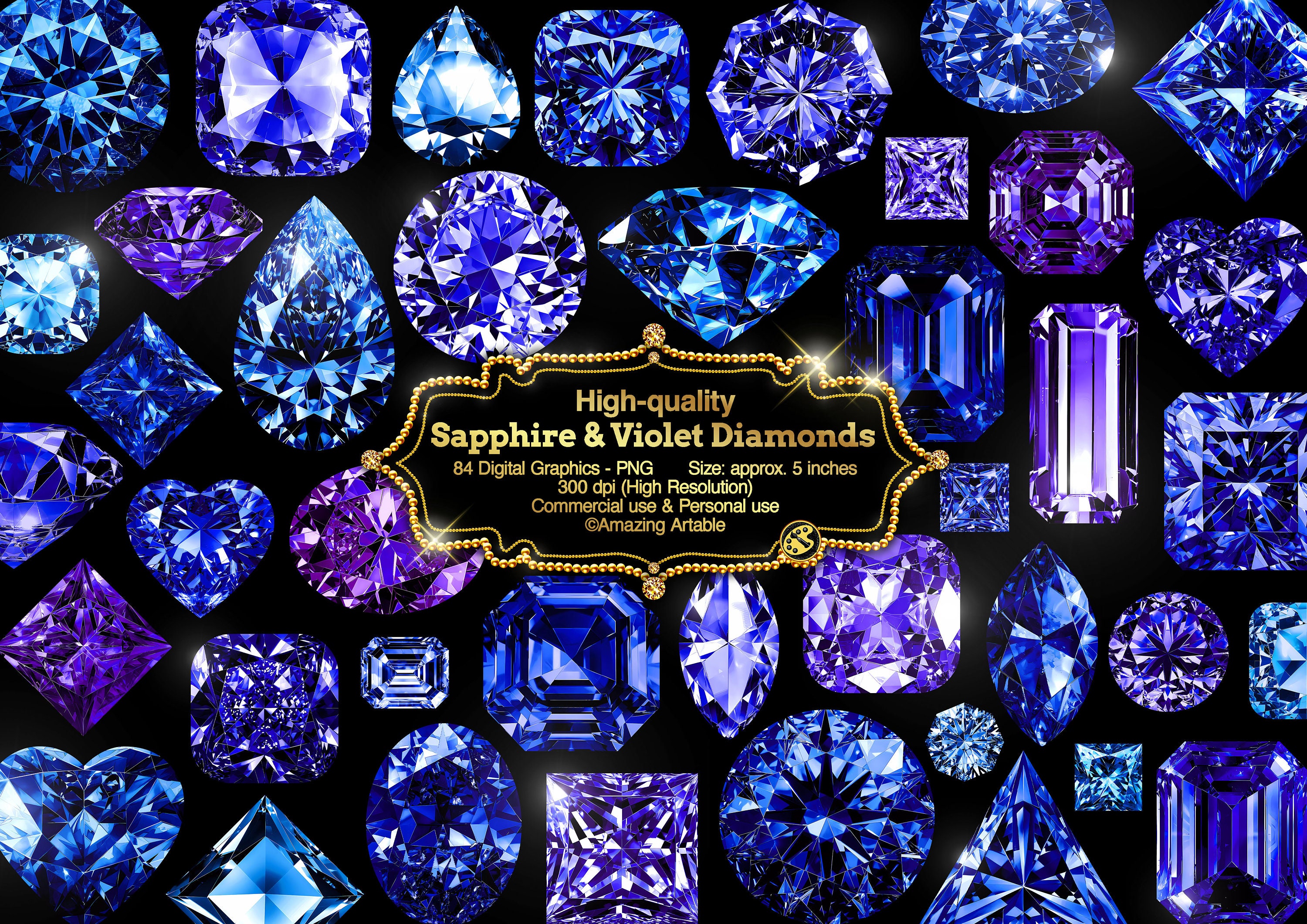 Sapphire & Violet Diamonds Clipart: Brilliant Sapphire Gems Luxury ...