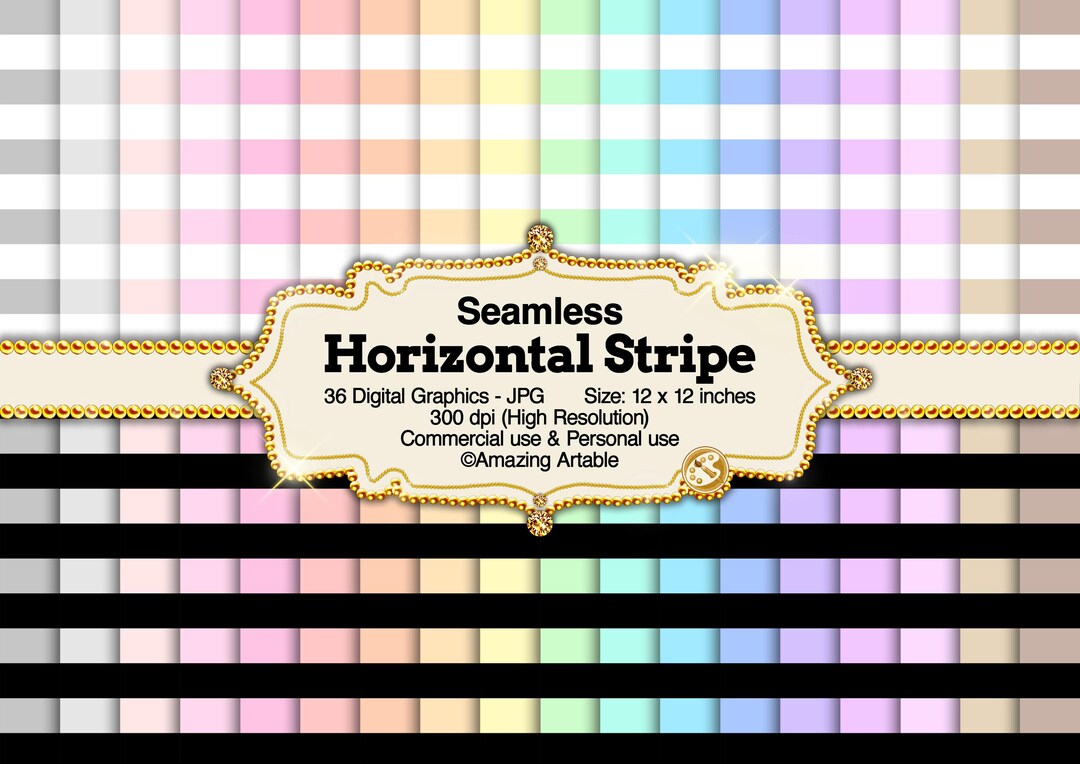 Horizontal Stripe Seamless Digital Paper: Pastel Rainbow Horizontal ...