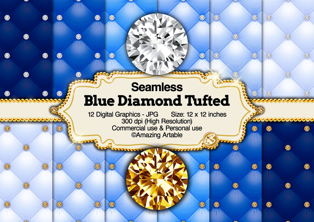 Blue Diamond Tufted Digital Paper: Luxury Seamless Diamond Background ...