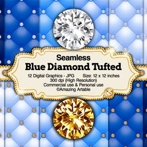 Blue Diamond Tufted Digital Paper: Luxury Seamless Diamond Background ...
