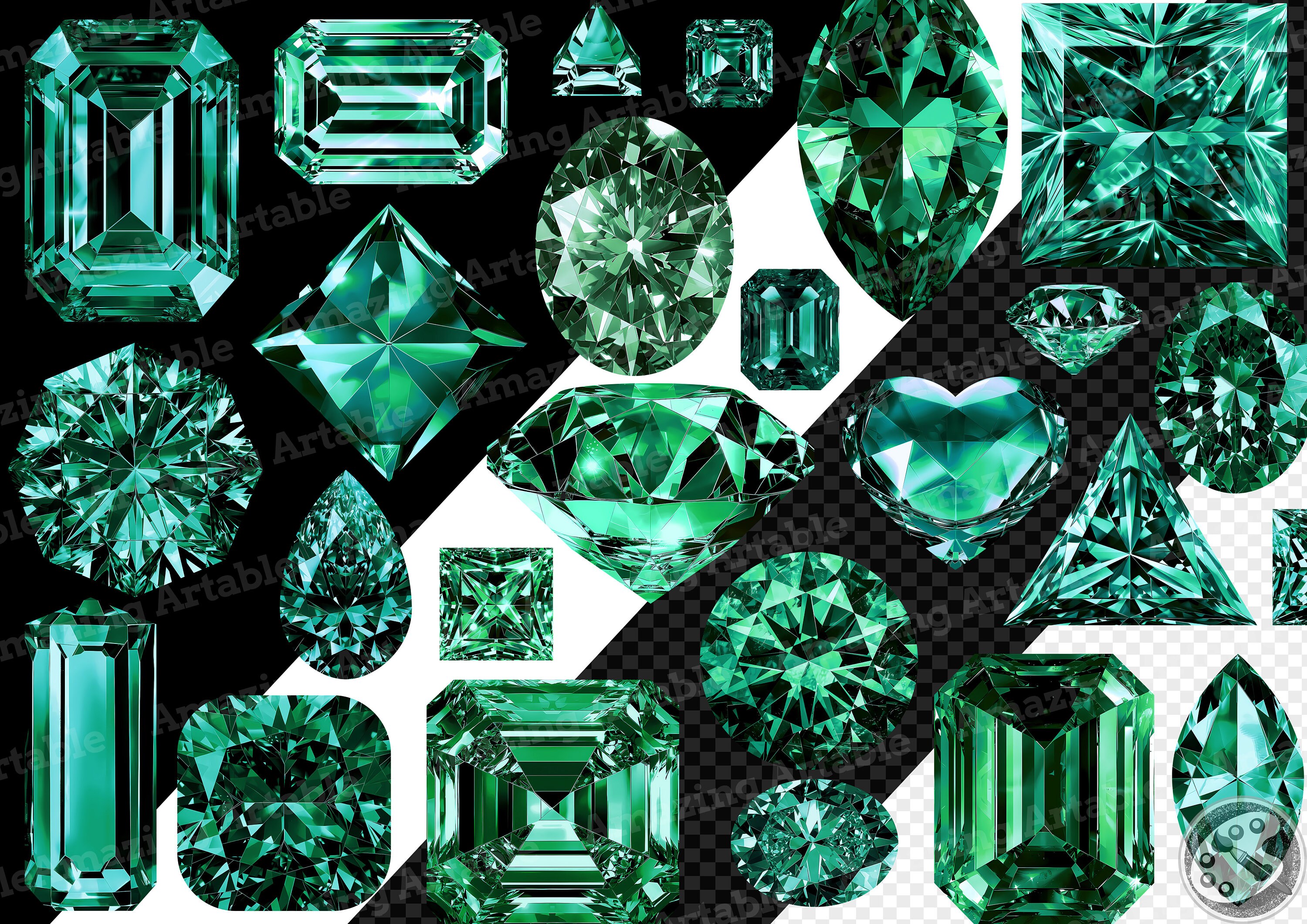 Luxury Emerald Diamonds Clipart: Natural Green Gemstones Emerald Green ...