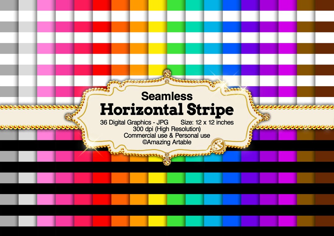 Horizontal Stripe Seamless Digital Paper: Bright Rainbow Stripe Digital ...