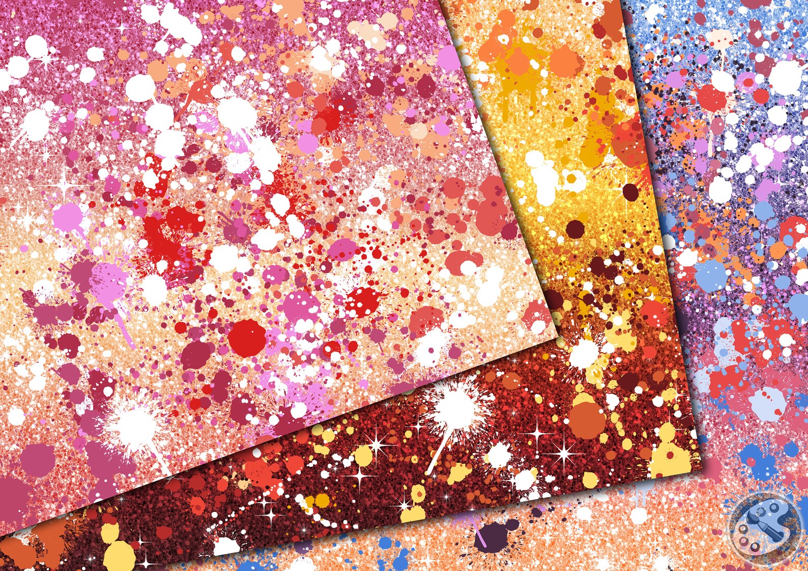 Sunset Paint Splatter Digital Paper: Shimmering Colorful - Etsy