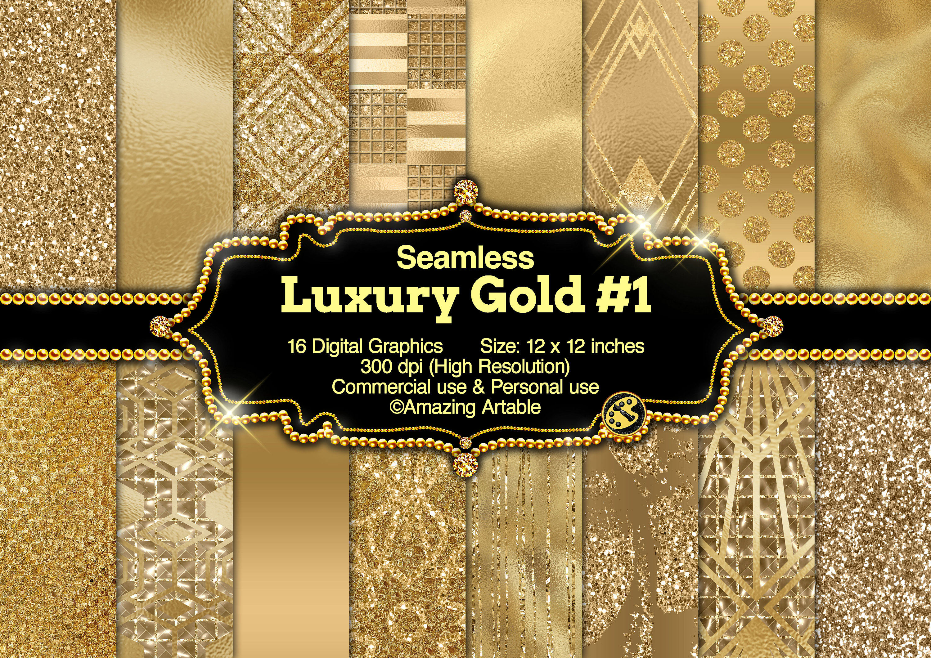Luxury Gold Digital Paper 1: Shiny Seamless Metallic Gold Textures ...