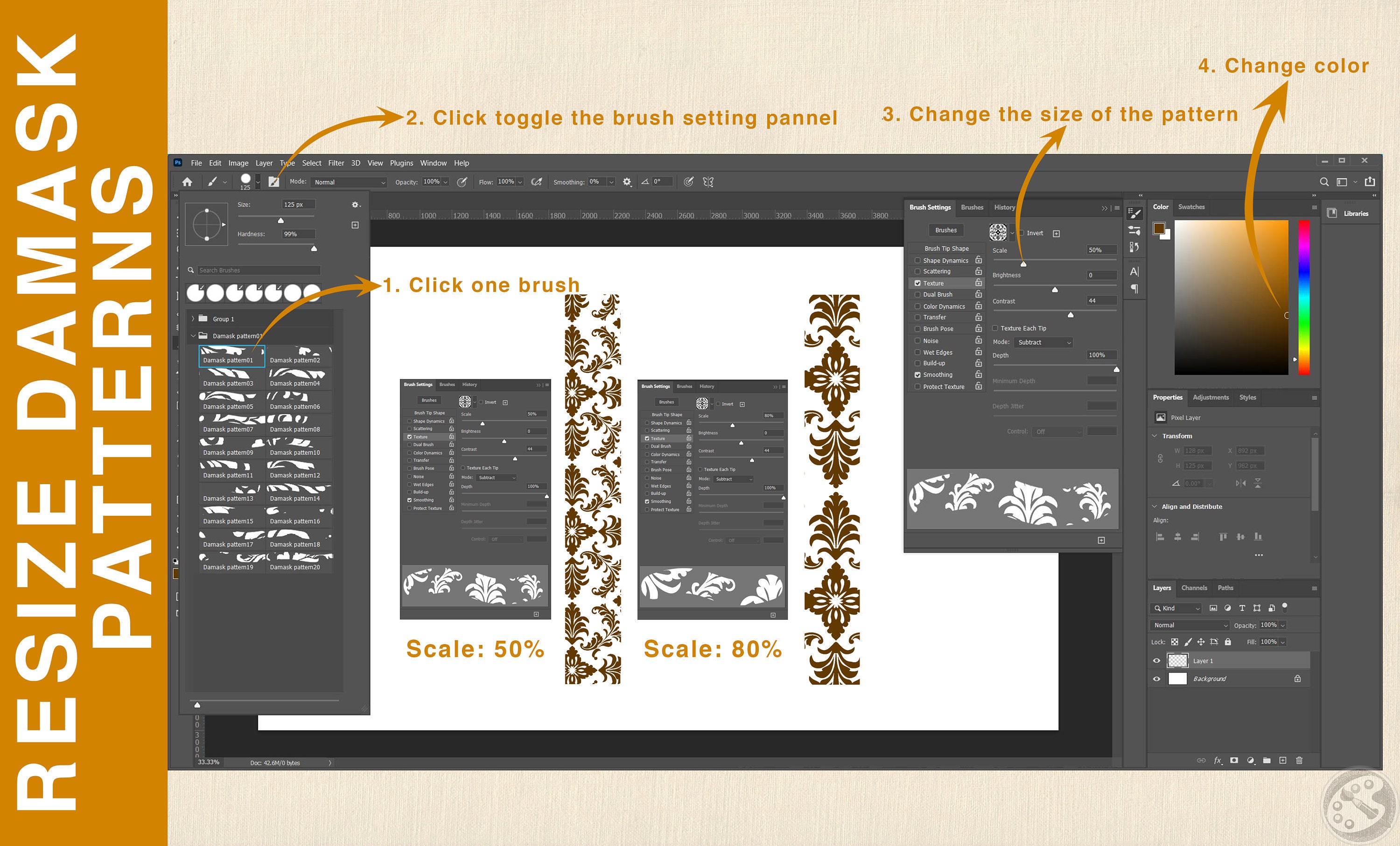 Damask Photoshop Brushes: Luxury Seamless Damask Pattern PS Brushes ...