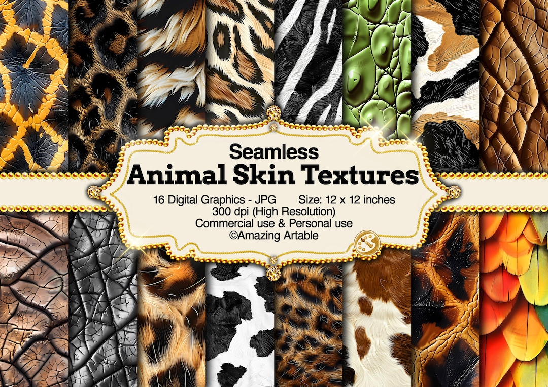 Animal Skin Textures Seamless Digital Paper: Leopard Print Zebra ...
