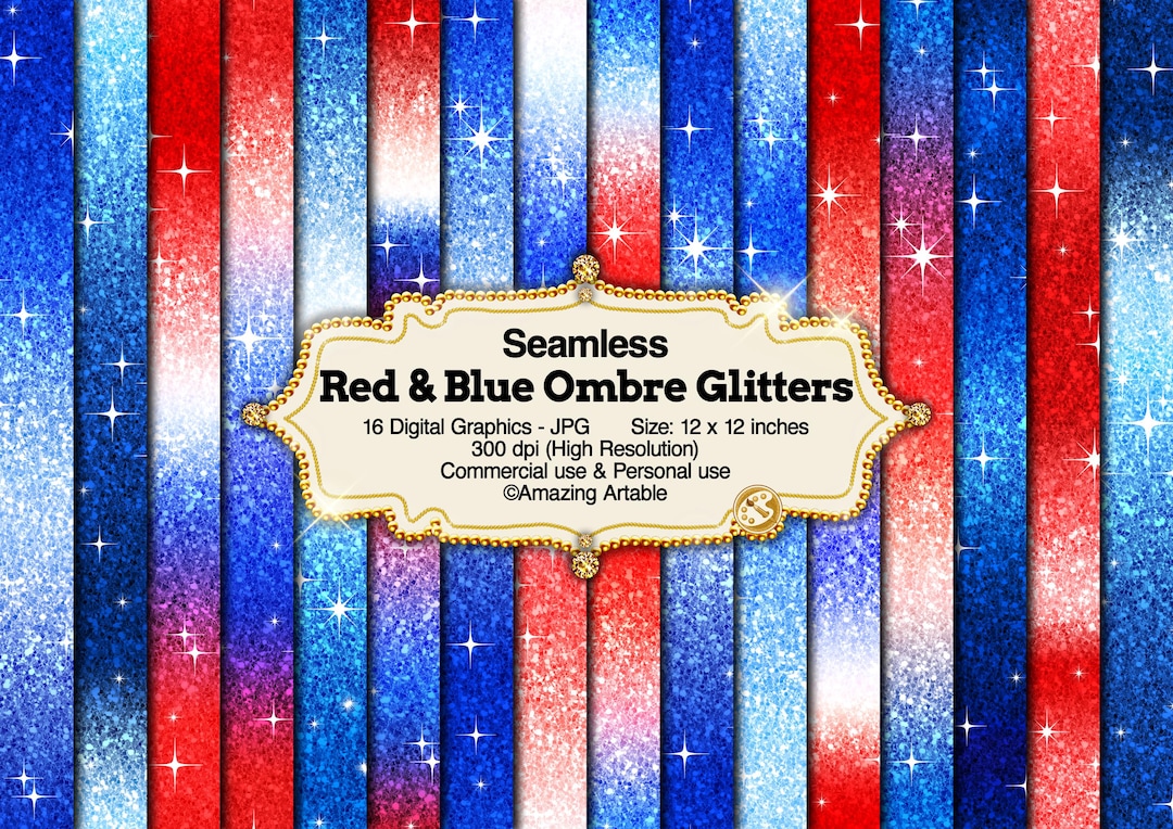 Red & Blue Ombre Glitters Seamless Digital Paper: Sparkling Red and ...