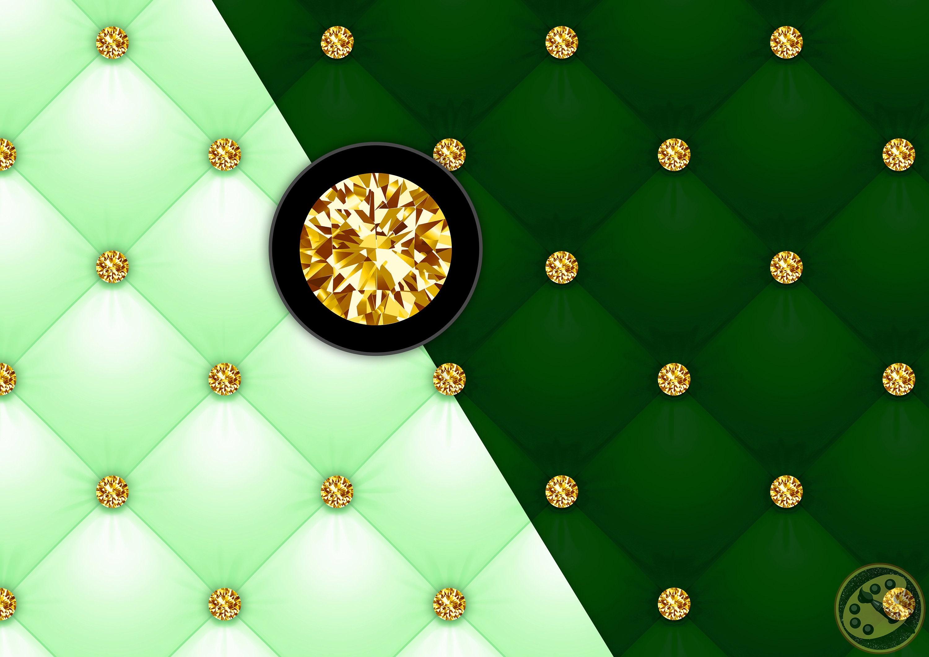 Green Diamond Tufted Digital Paper: Silver and Gold Diamond Background ...