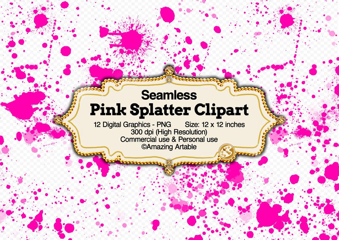 Pink Splatter Clipart: Seamless Pink Paintball Overlays Hot Pink Paint ...