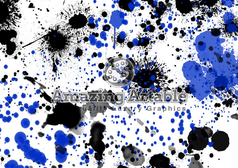 Blue & Black Paint Splatter Seamless Digital Paper: Blue Neon - Etsy