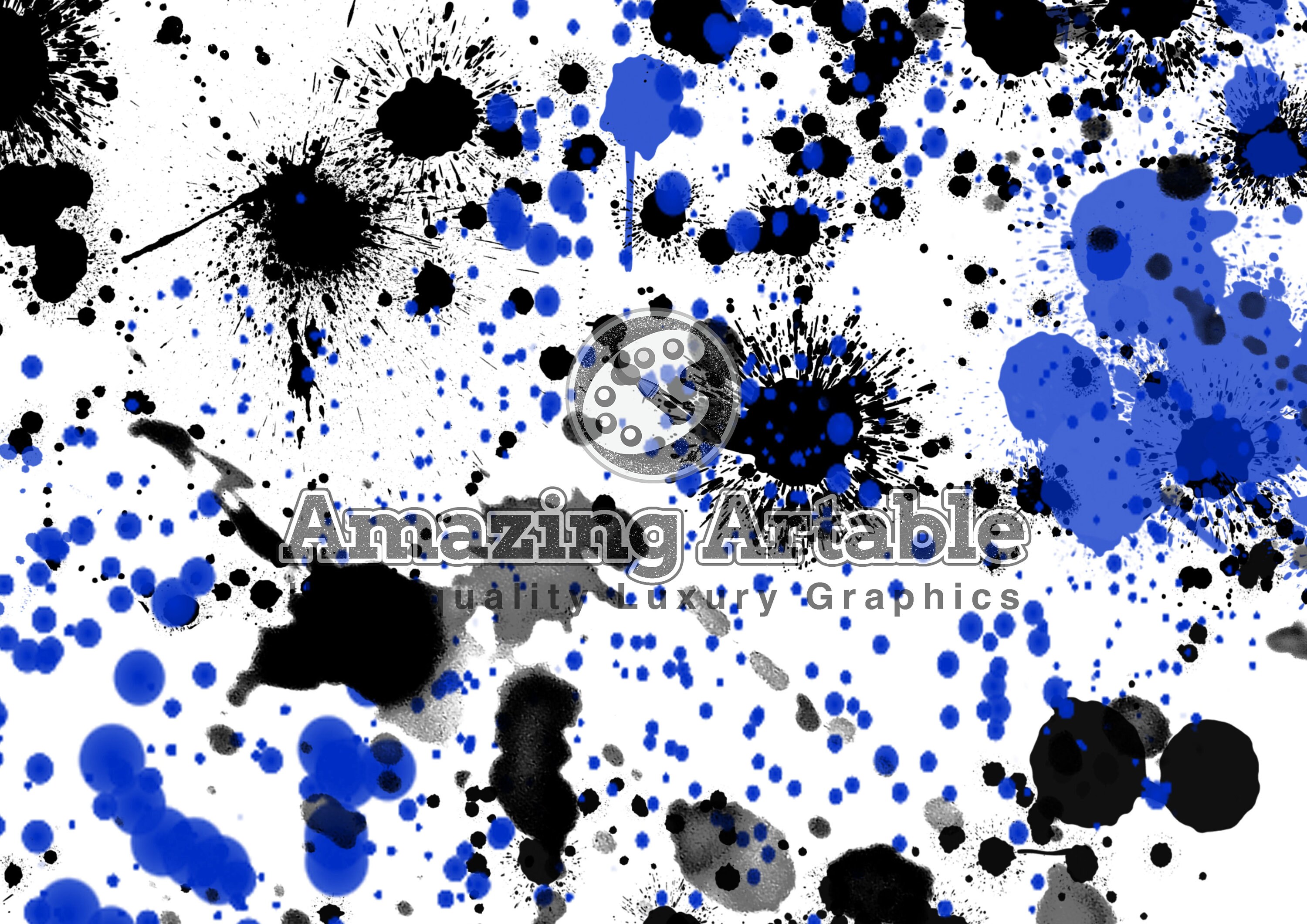 Blue & Black Paint Splatter Seamless Digital Paper: Blue Neon Splatter ...