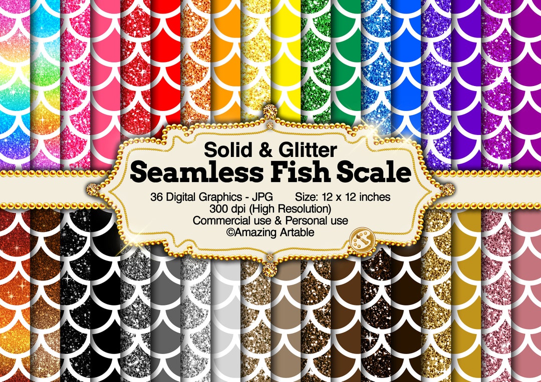 Fish Scale Pattern Seamless Digital Paper: Rainbow Fish Scale Digital ...
