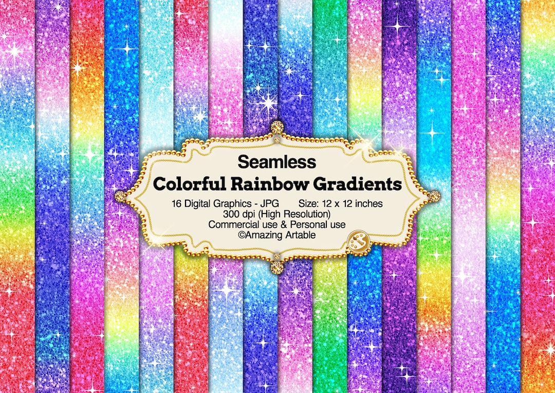Colorful Rainbow Gradients Seamless Digital Paper: Sparkle Rainbow ...