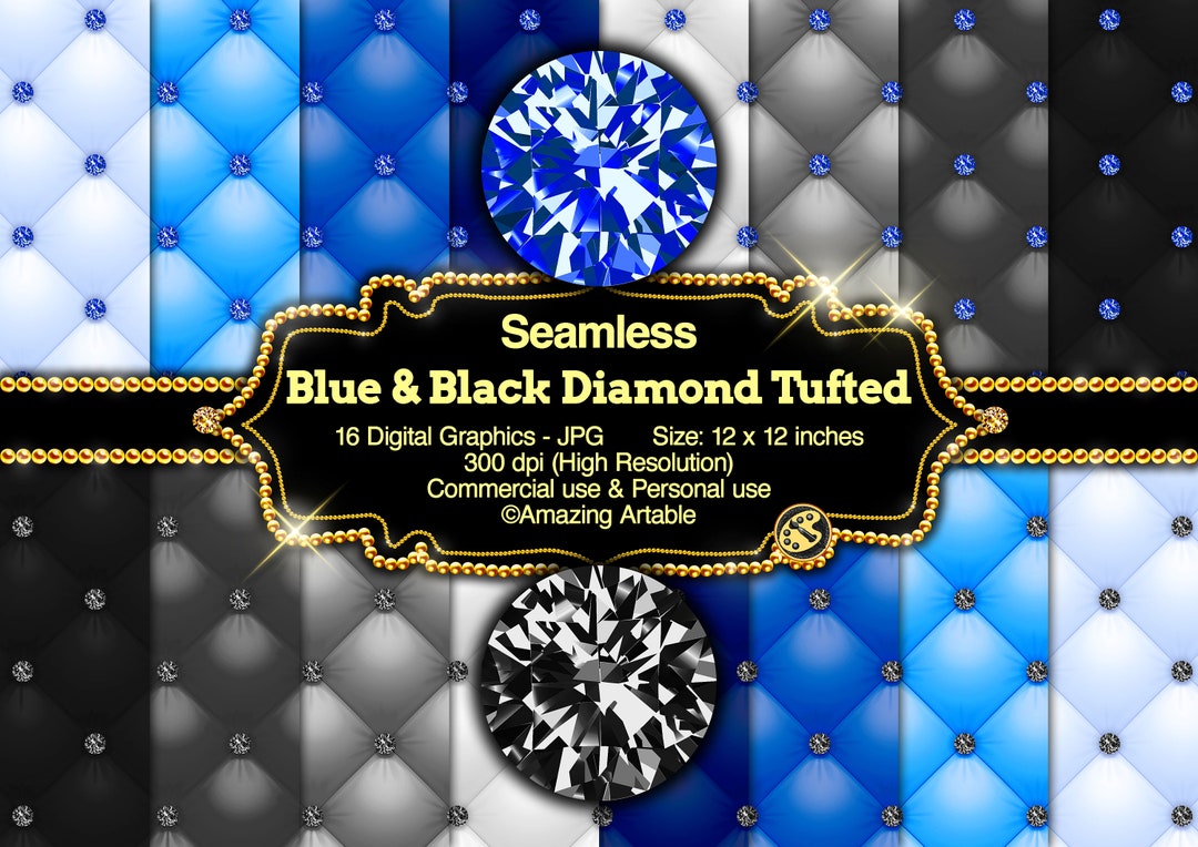 Blue & Black Diamond Tufted Digital Paper: Luxury Seamless - Etsy
