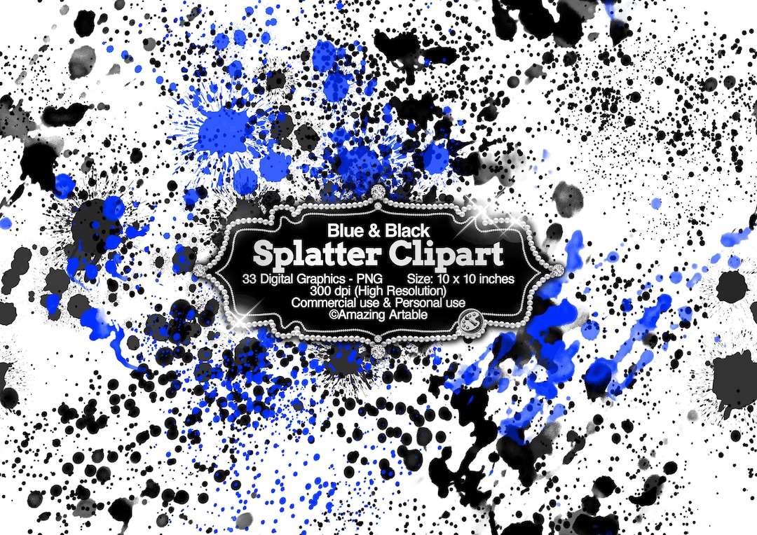 Blue & Black Splatter Clipart: Blue and Black Ink Splatter Clipart ...