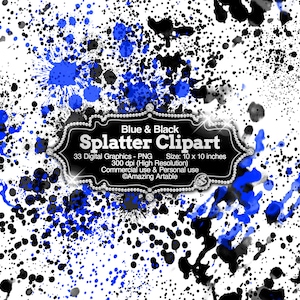 Blue & Black Splatter Clipart: Blue and Black Ink Splatter Clipart ...