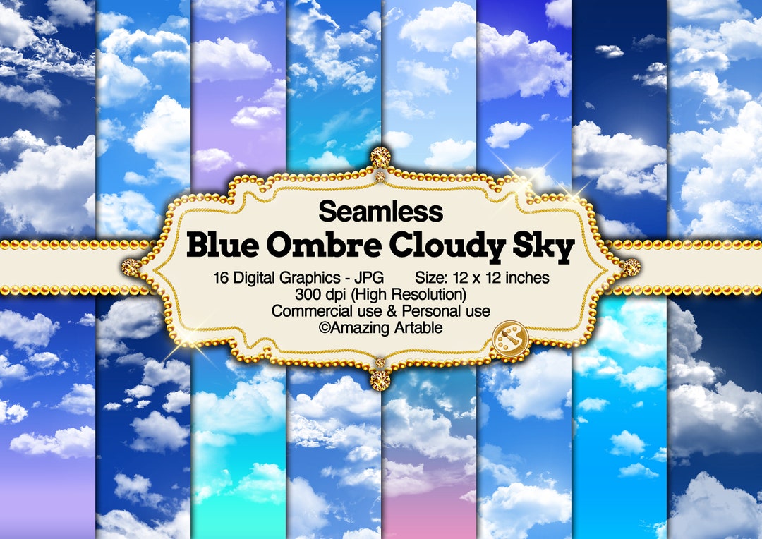 Blue Ombre Cloudy Sky Seamless Digital Paper: Cloud Digital Paper Sky ...