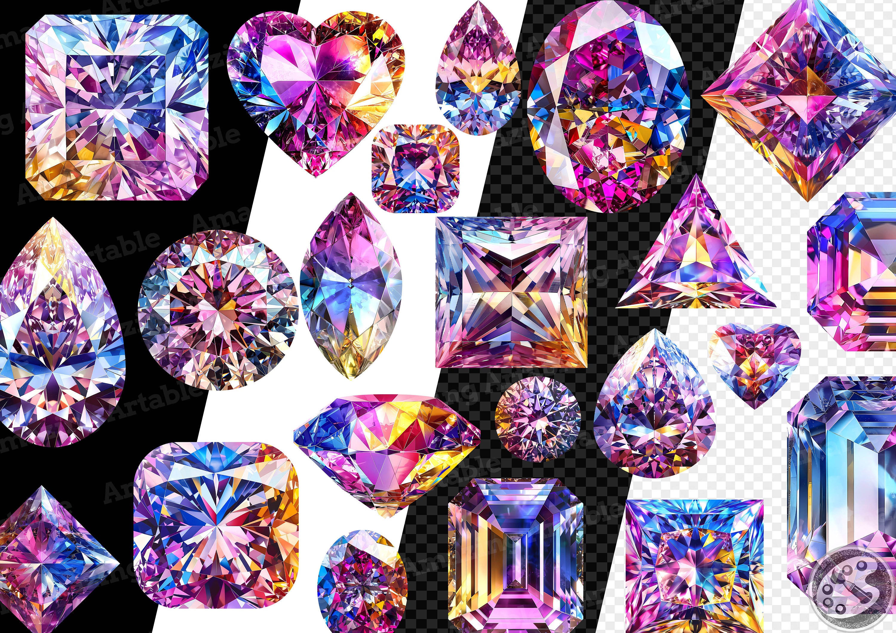Iridescent Diamonds Clipart: Rainbow Diamond Clipart Colorful Gemstone ...