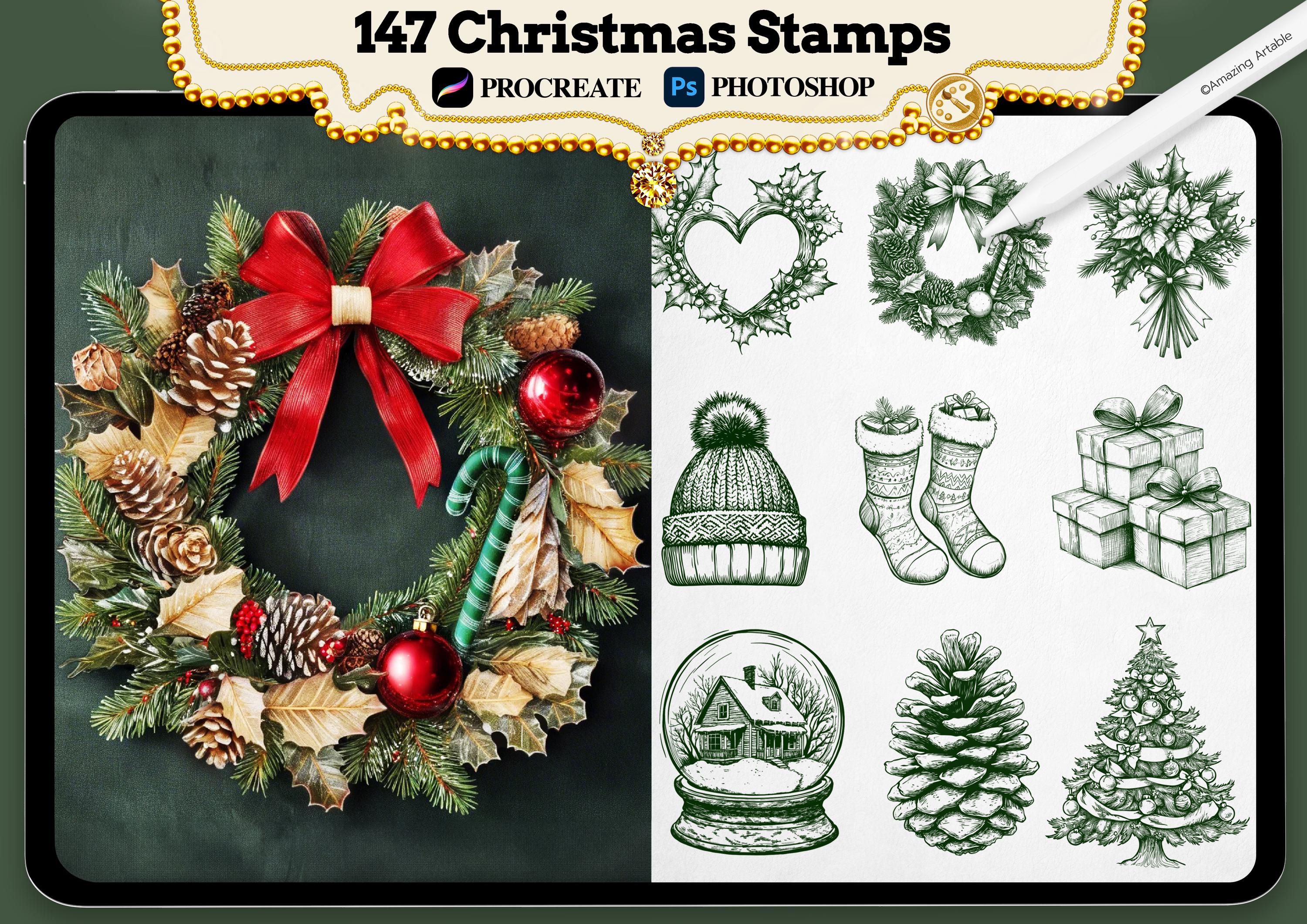 Christmas Stamp Brushes: 147 Christmas Procreate Brush Christmas ...