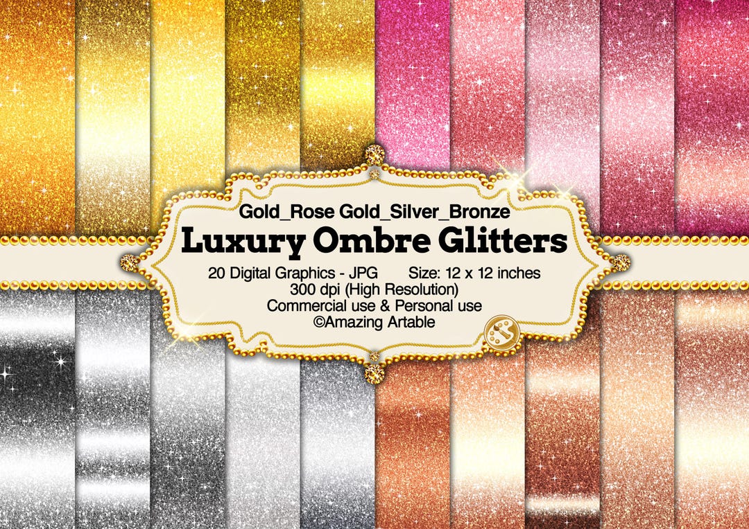 Luxury Ombre Glitter Seamless Digital Paper: Sparkle Gold Glitter ...