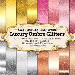 Luxury Ombre Glitter Seamless Digital Paper: Sparkle Gold Glitter ...