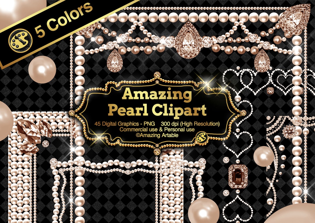 Amazing Pearl Frame Clipart: 5 Colors Luxury Pearl Overlays Vintage ...