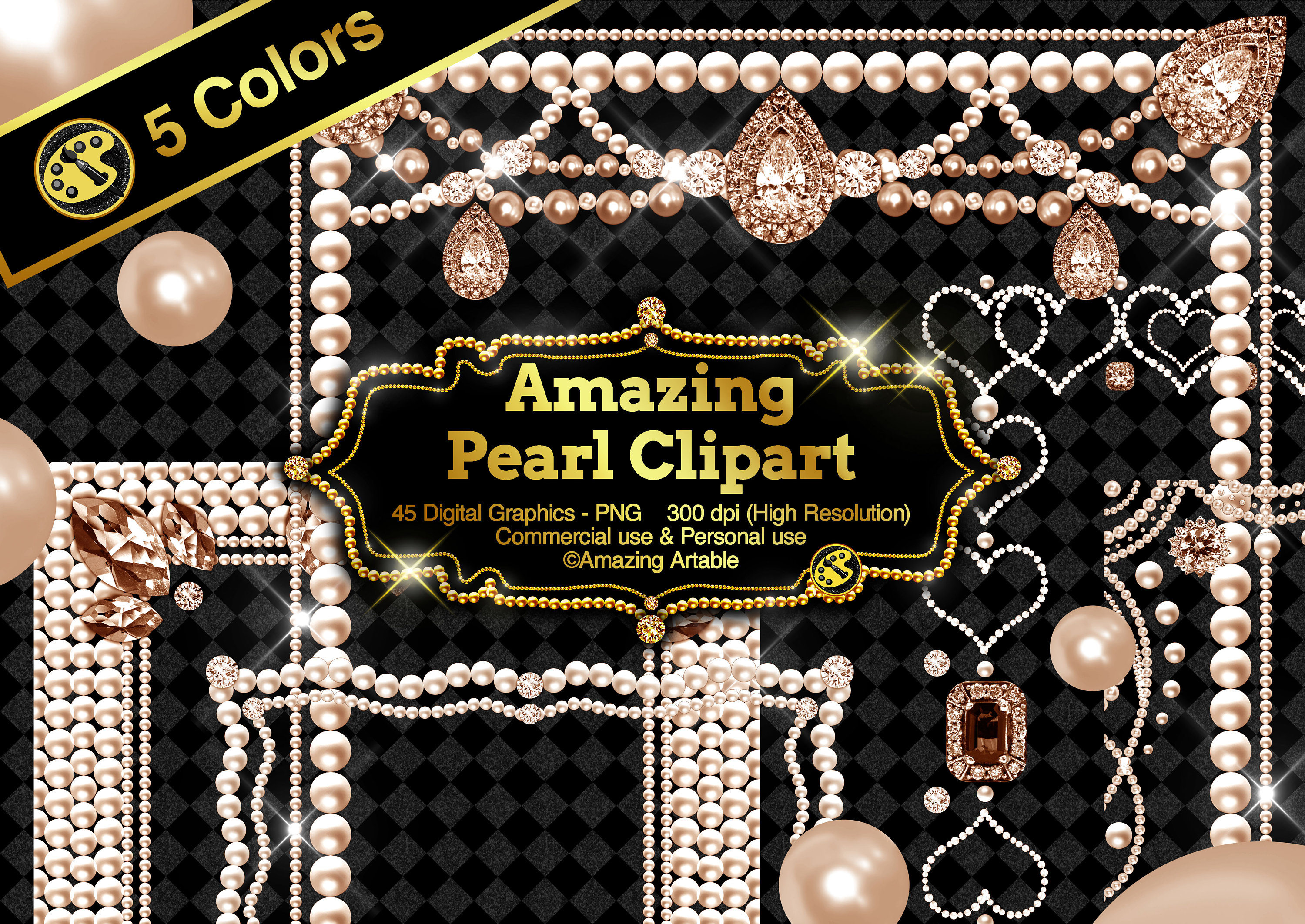 Amazing Pearl Frame Clipart: 5 Colors Luxury Pearl Overlays Vintage Pearl Frame Png Pearl ...