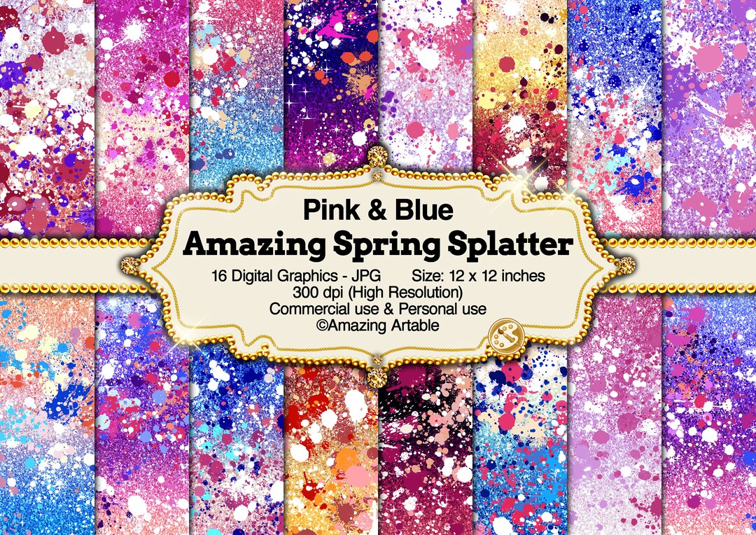 Spring Splatter Digital Paper: Pink and Blue Splatter Digital Paper ...