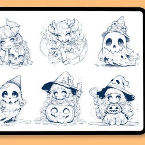 Halloween Chibi Characters Stamp Brushes: 56 Halloween Procreate Brush ...