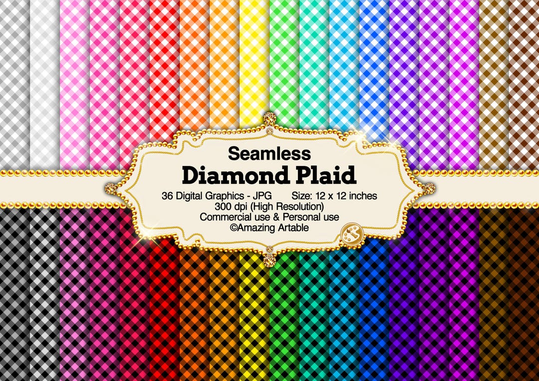 Diamond Plaid Seamless Digital Paper: Bright Rainbow Plaid Digital ...