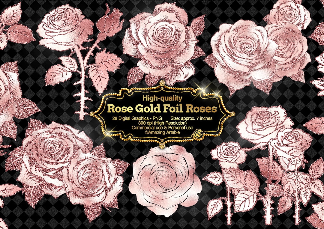 Rose Gold Foil Roses Clipart: Romantic Wedding Rose Clip Art Digital ...
