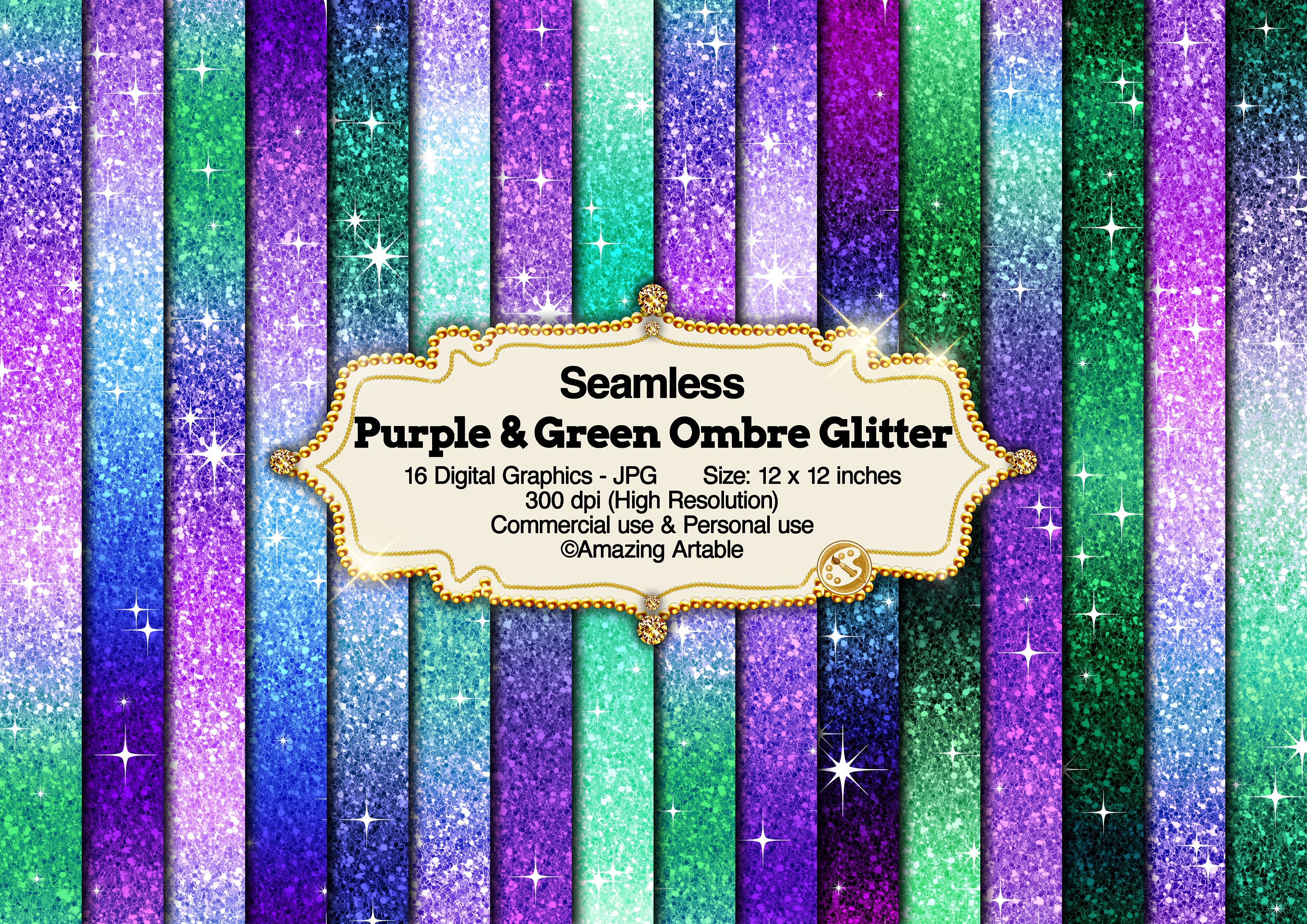 Purple & Green Ombre Glitter Seamless Digital Paper: Shimmer Purple and ...