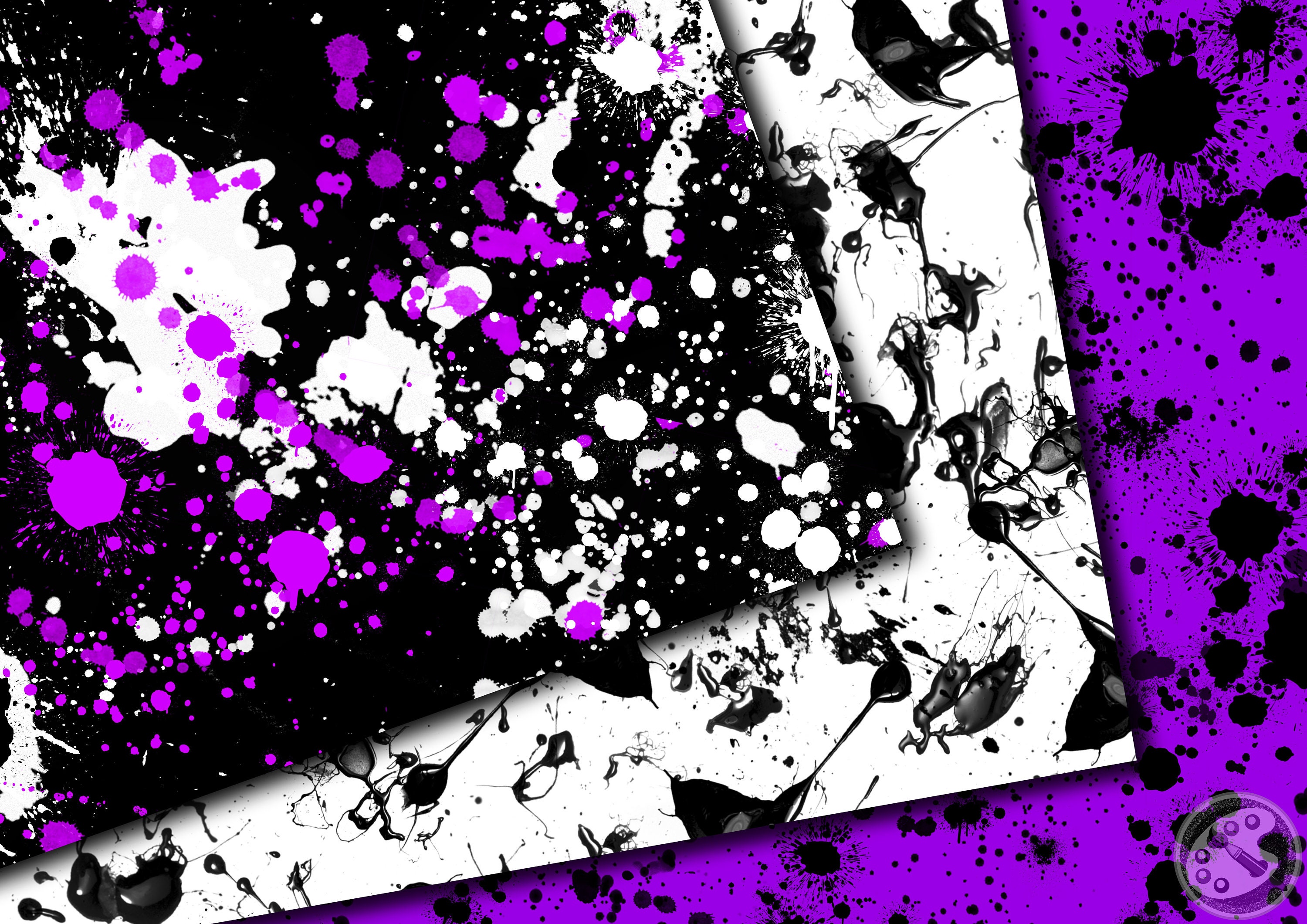 Purple & Black Paint Splatter Seamless Digital Paper: Black - Etsy
