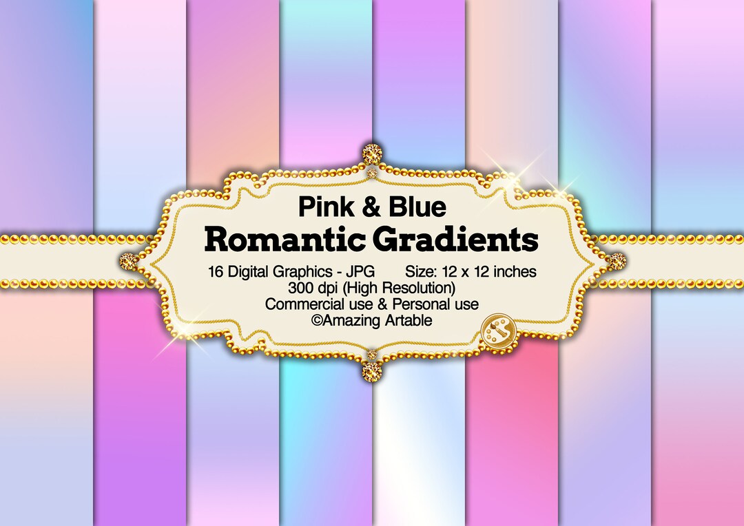 Romantic Gradients Digital Paper: Pastel Gradient Pink and Blue Ombre ...