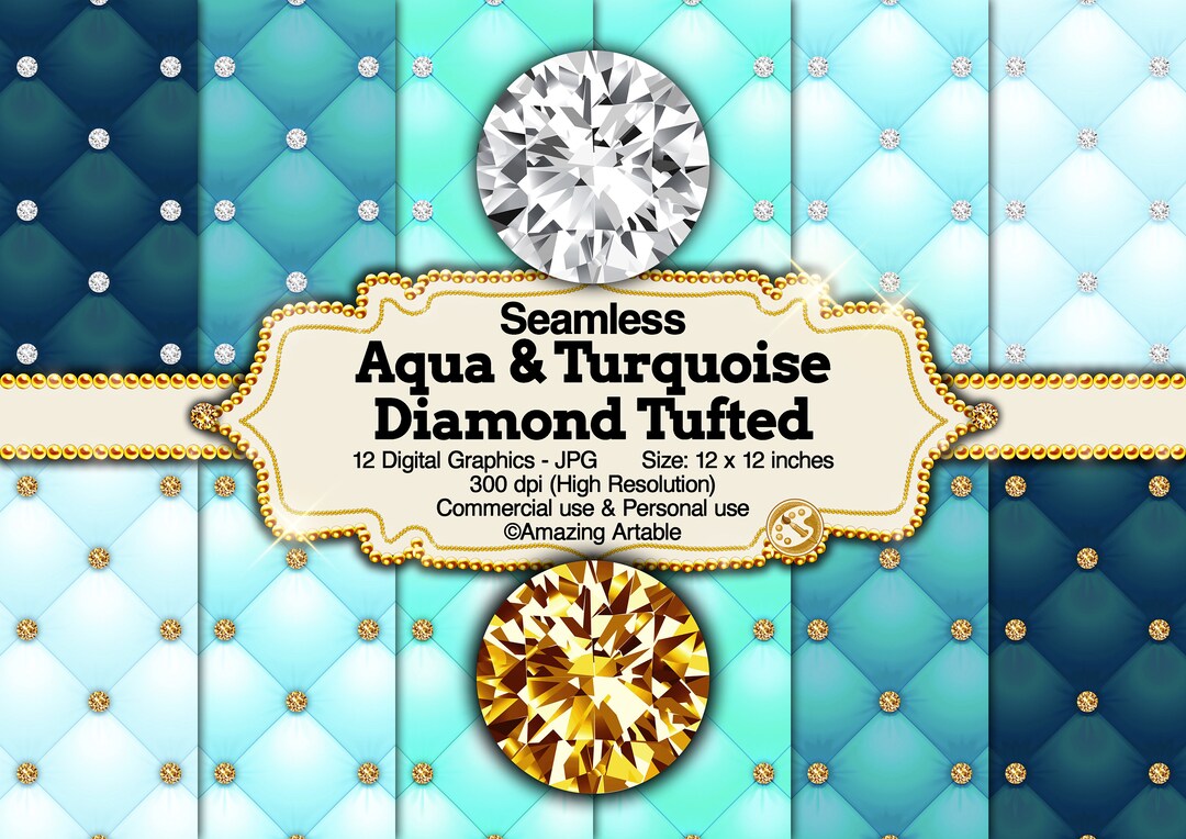 Aqua & Turquoise Diamond Tufted Seamless Digital Paper: Light and Dark ...