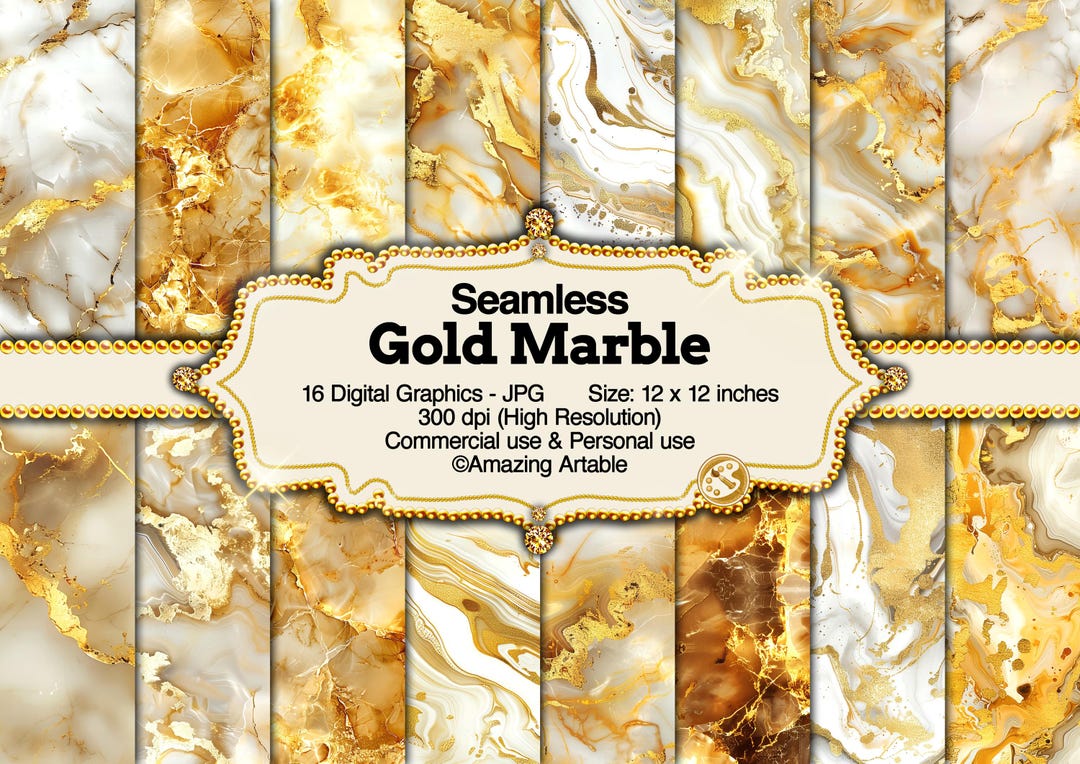 Gold Marble Seamless Digital Paper: White and Gold Marble Digital Paper ...