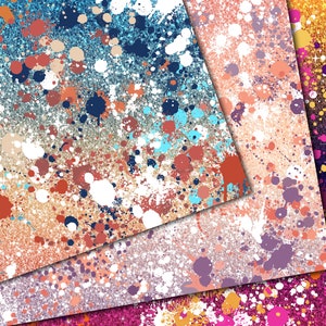 Sunset Paint Splatter Digital Paper: Shimmering Colorful Splatter ...