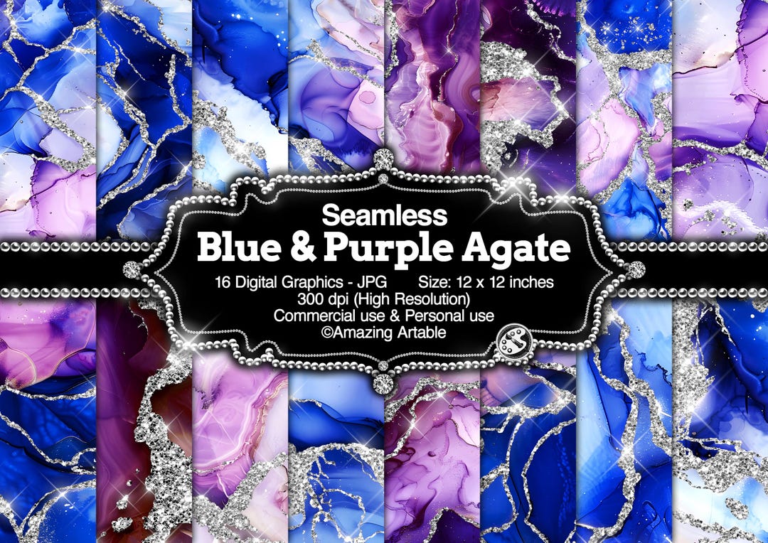 Blue and Purple Agate Seamless Digital Paper: Sparkle Purple Agate ...