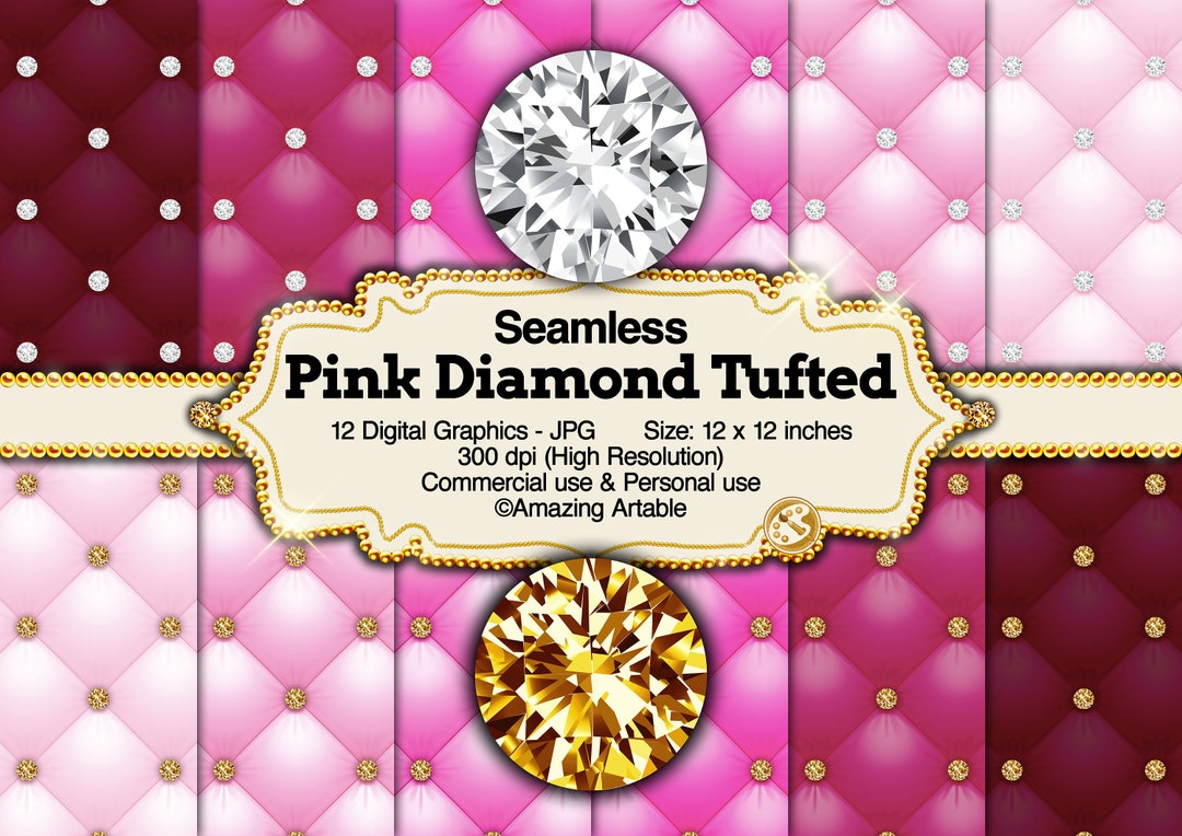 Pink Diamond Tufted Digital Paper: Luxury Seamless Diamond Background ...