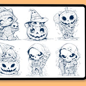 Halloween Chibi Characters Stamp Brushes: 56 Halloween Procreate Brush ...