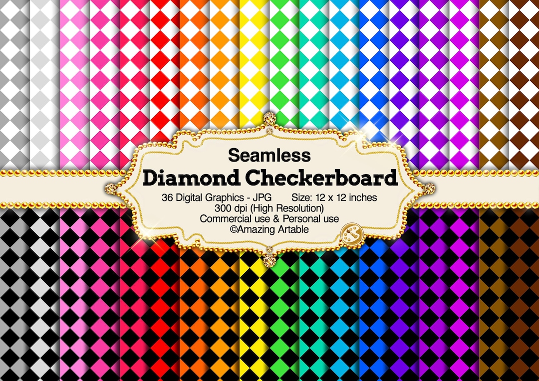 Diamond Checkerboard Seamless Digital Paper: Bright Rainbow ...