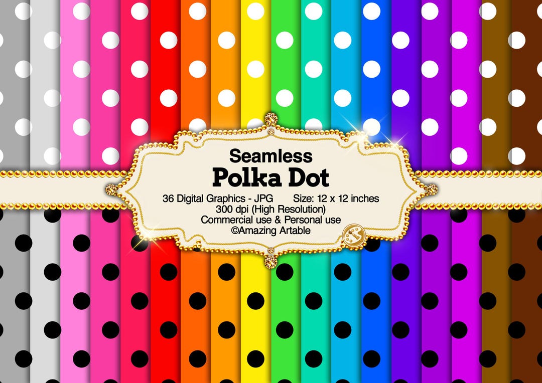 Polka Dot Seamless Digital Paper: Bright Rainbow Polka Dot Digital ...