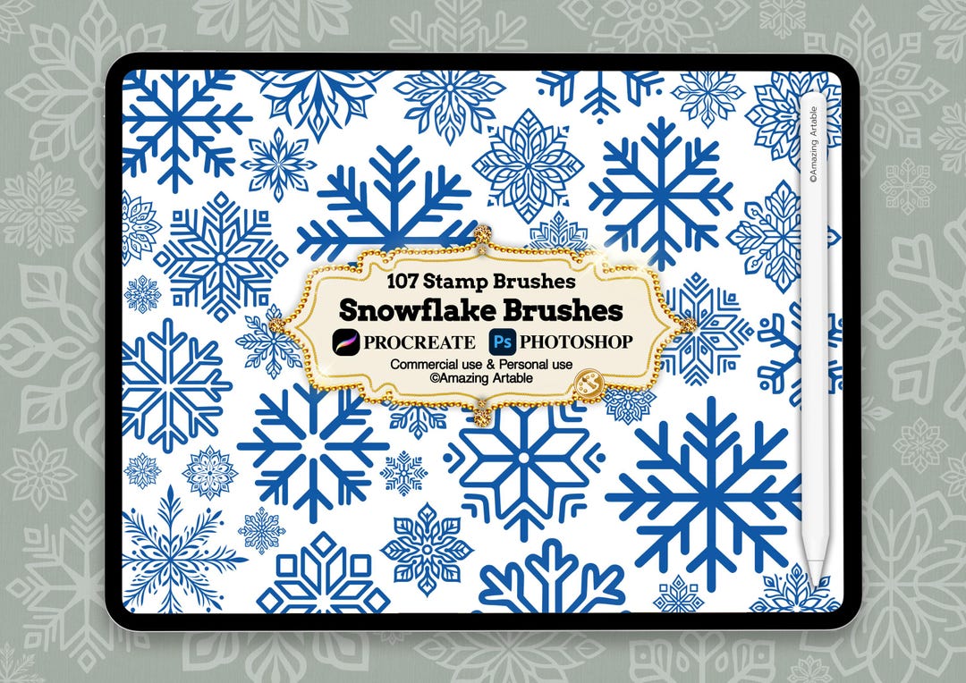 Snowflake Stamp Brushes: 107 Winter Snowflake Procreate Brush Snowflake ...