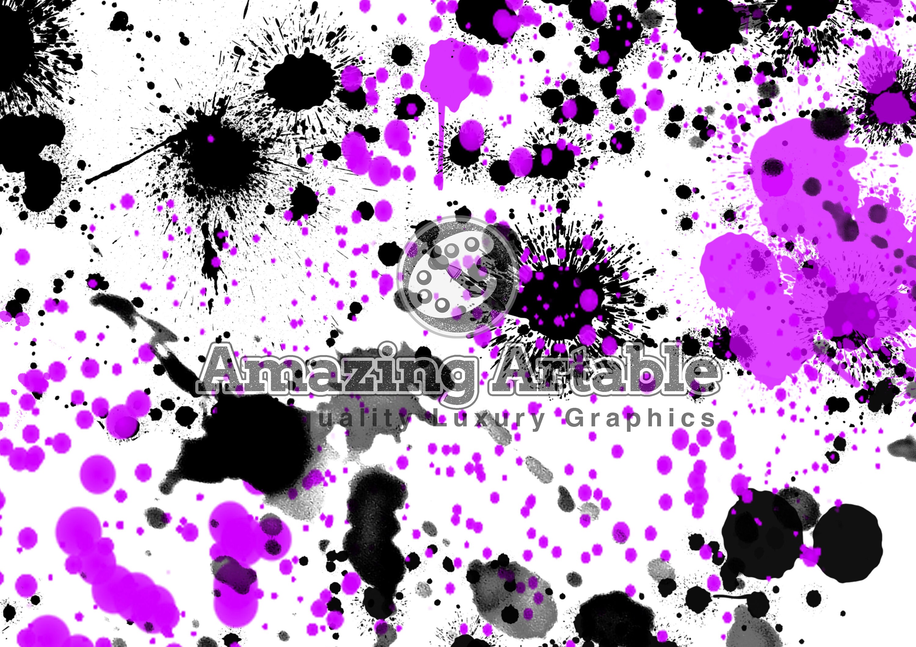 Purple & Black Paint Splatter Seamless Digital Paper: Black and White ...