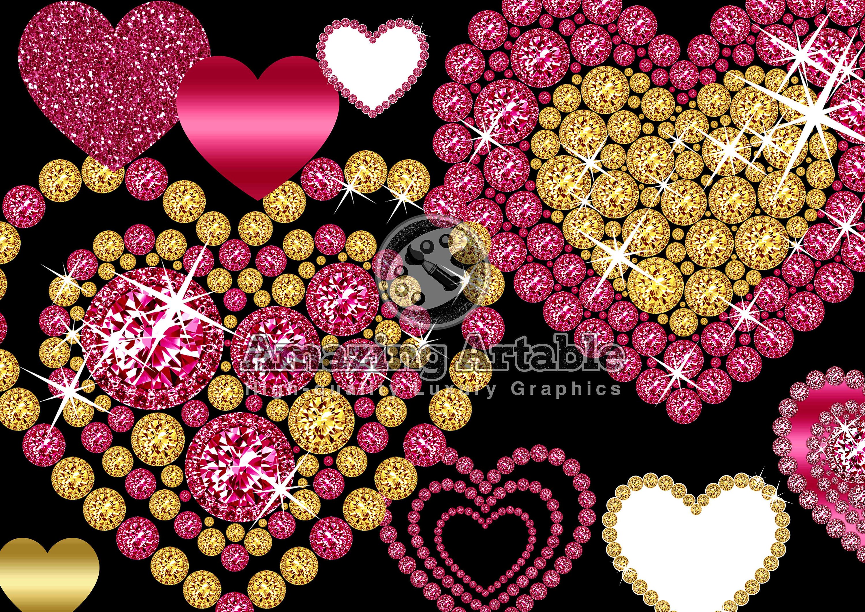 Diamond Heart Clipart: Luxury Gold and Pink Heart Pink Diamond Gold ...
