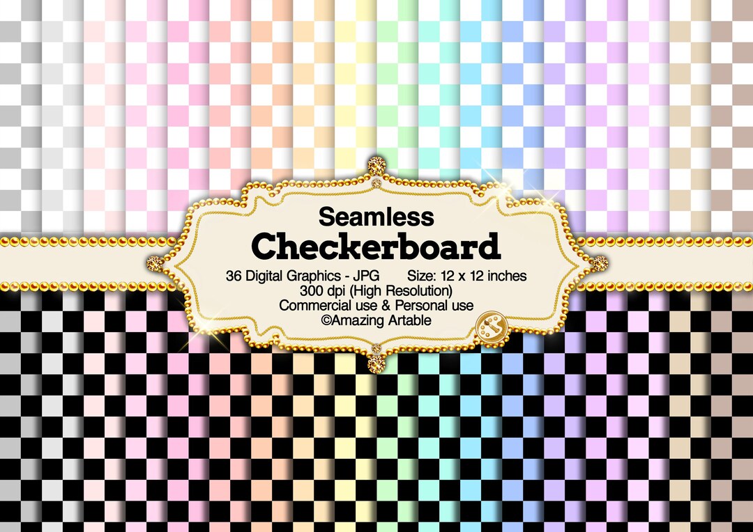 Checkerboard Seamless Digital Paper: Pastel Rainbow Checkerboard ...