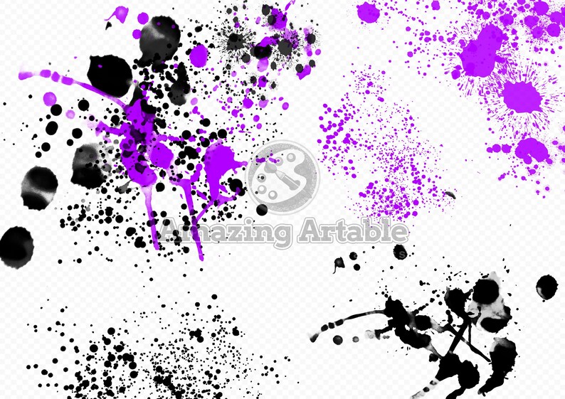 Purple & Black Splatter Clipart: Purple and Black Splatter Overlays ...