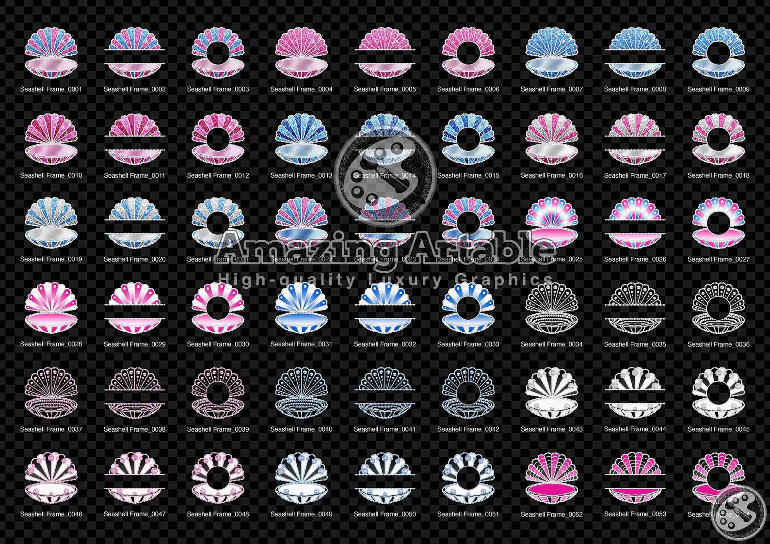 Pink & Blue Seashell Frame Clip Art: Luxury Pink and Blue Seashell ...
